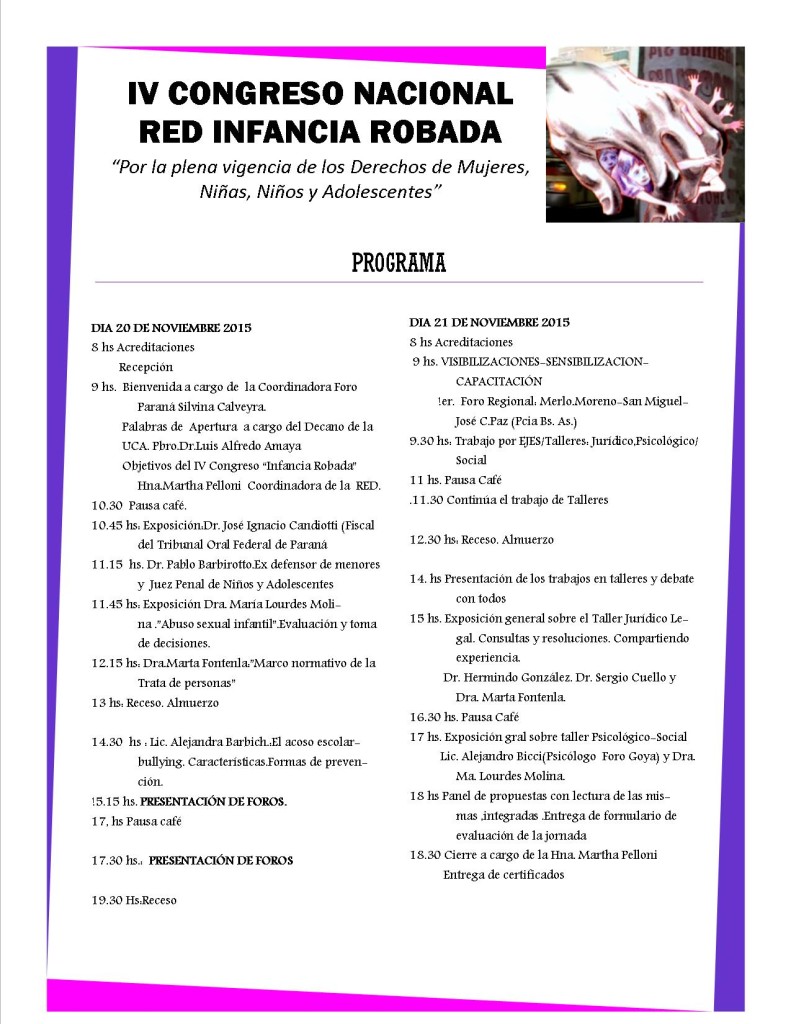 IV Congreso Nacional de la Red Infancia Robada: “Por la plena vigencia de los Derechos de ...